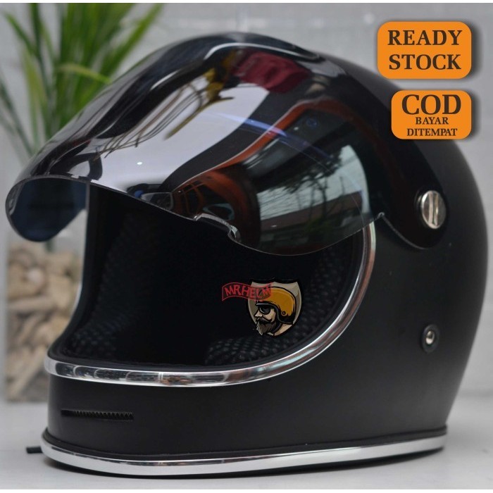 Jual Helm Custom Bullit Black Doff List Chrome With Visor Mr Helm ...