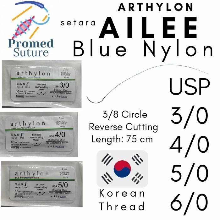 Jual AILEE BLUE NYLON DENTAL SURGICAL SUTURE BENANG OPERASI 3/0 4/0 5/0 ...