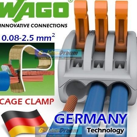 Jual WAGO Connector 3 Wire 222-413 Compact Terminal Block Lever Cage ...