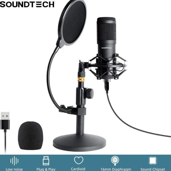 Jual Soundtech Usb Microphone Mic Condenser Recording, Vlogger, Podcast ...