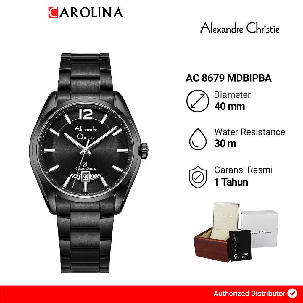Jual Jam Tangan Pria Alexandre Christie Classic Steel AC 8679 MDBIPBA Black Dial Black Stainless ...