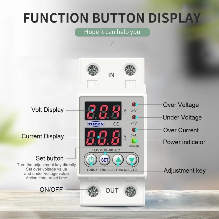 Jual MCB DIN Rail 60A 230 V Protector Relay Voltmeter Ampmeter Display ...