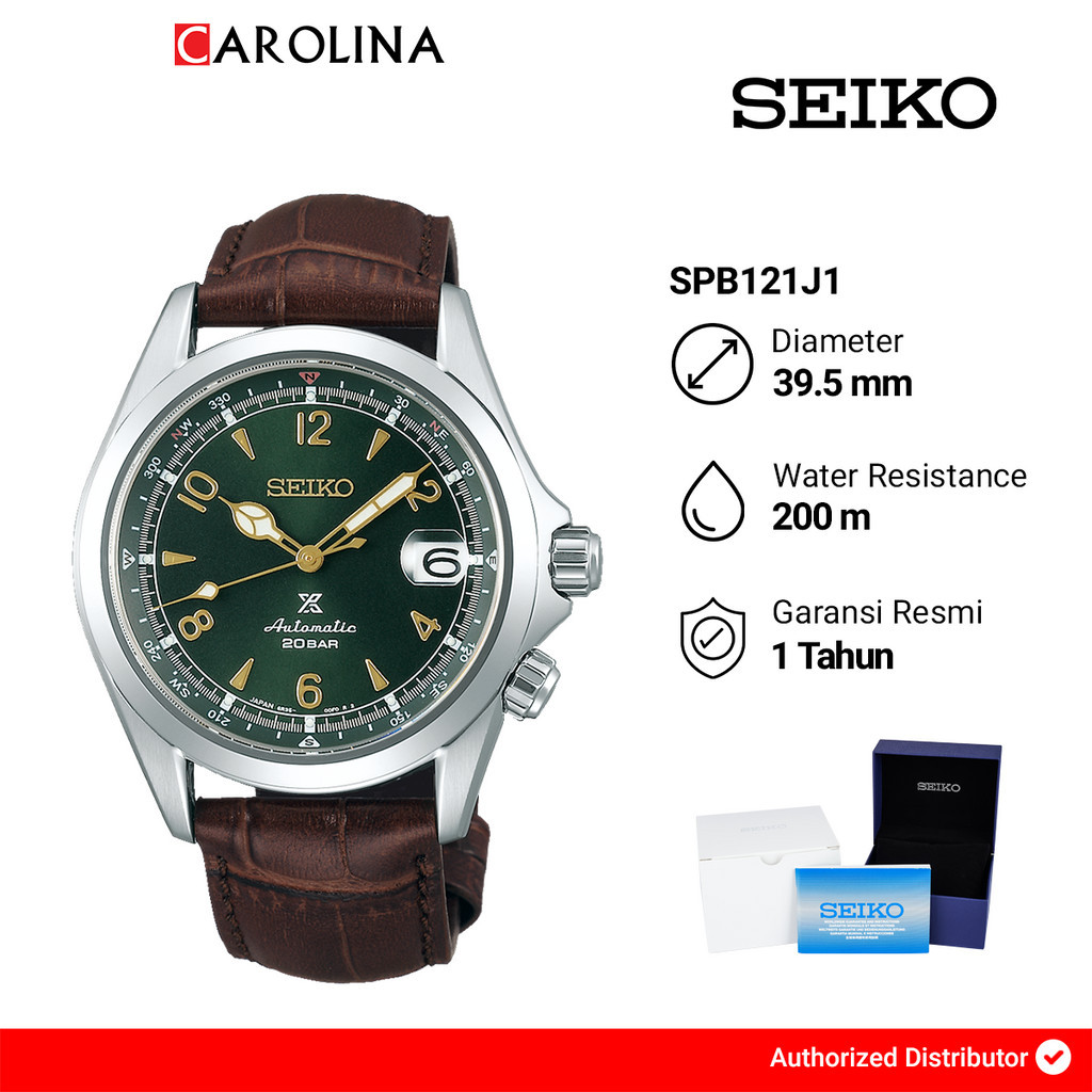 Jual Jam Tangan Pria SEIKO SPB121J1 Alpinist Green Dial Brown Leather ...