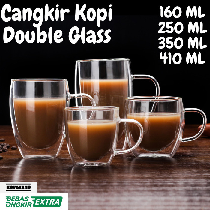 Jual CANGKIR KOPI GELAS TEH KACA ANTI PANAS DOUBLE-WALL GLASS ROUND BENING | Shopee Indonesia