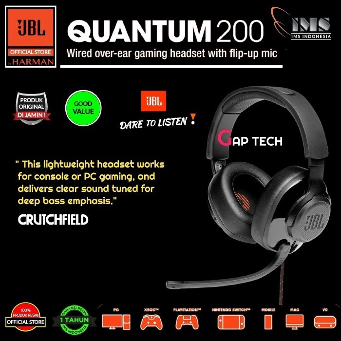 Jual Jbl Quantum 200 / Quantum200 Gaming Headset With Flip-Up Mic ...