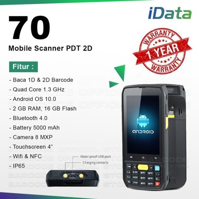 Jual Mobile Barcode Scanner Idata 70 Pdt Android 1D 2D Wifi 4G Nfc ...