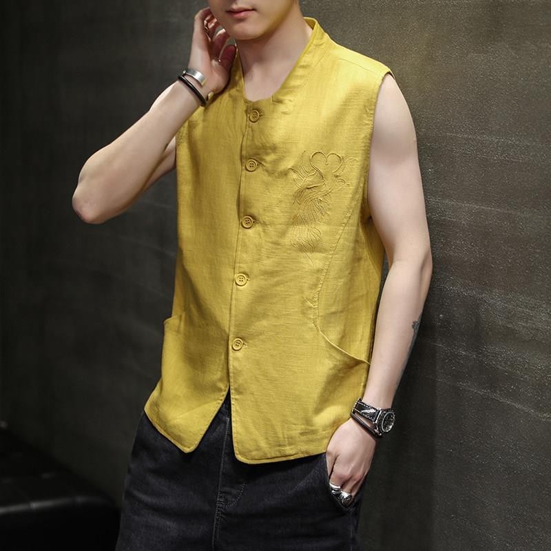 Jual Summer Thin Loose-Fitting Waistcoat Cotton Linen Vest Waistcoat ...