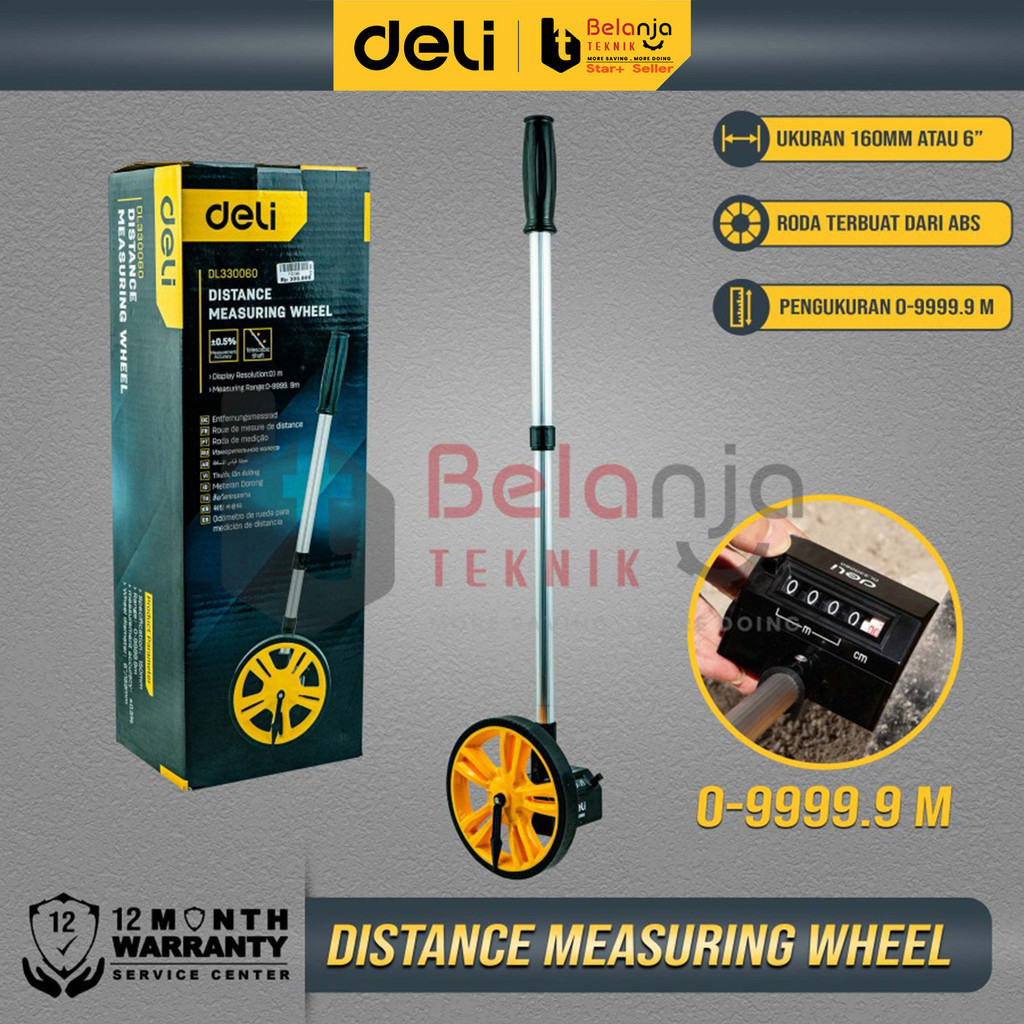 Jual Deli Measuring Wheel Meteran Jalan Dorong 1 Roda EDL330060 Meter ...