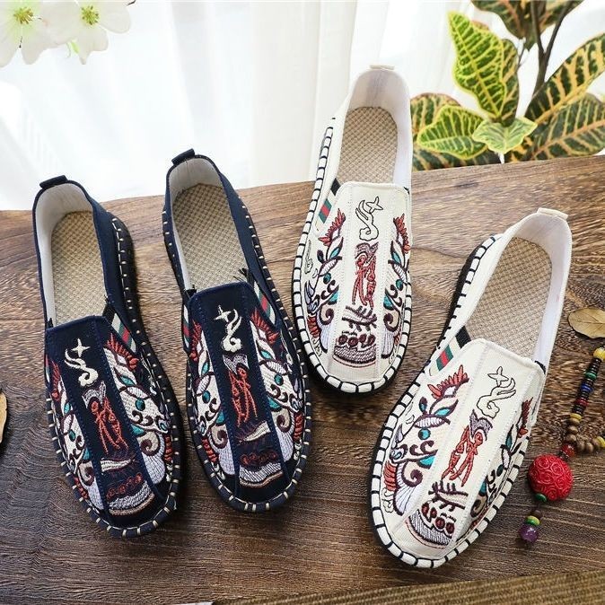 Jual Gaya Kuno Tua dan Sepatu Kain Linen Buatan Tangan Sepatu Slip-On ...