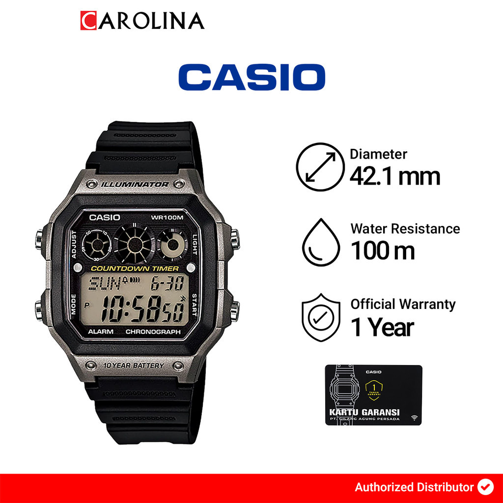 Jual Jam Tangan Pria Casio General AE-1300WH-8A Water Resistant 100M Digital Dial Black Resin ...
