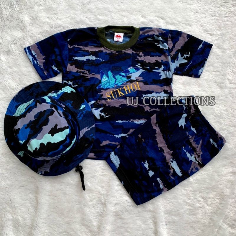 Jual Setelan satu set kaos anak lengan pendek free topi rimba loreng tni au shukoi - Setelan ...
