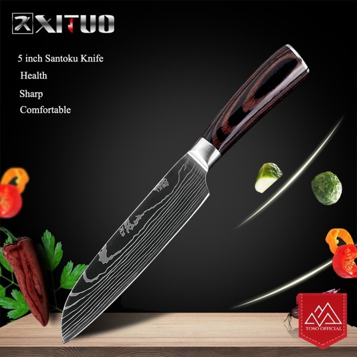 Jual Dapur Chef Knife Damascus Pattern - 5 Santoku Knife Utility ...