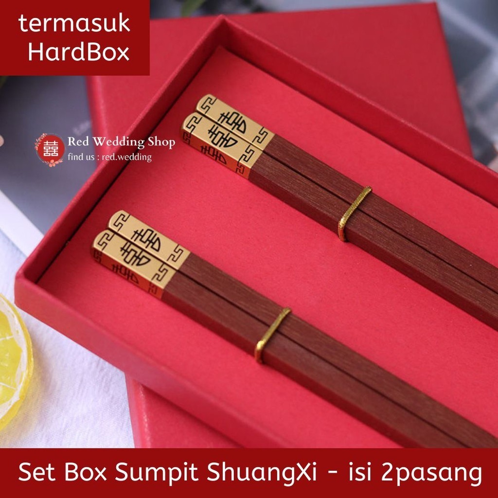 Jual SET GIFT BOX Sumpit Wedding Shuang Xi Bahan Kayu Premium Gift Set ...