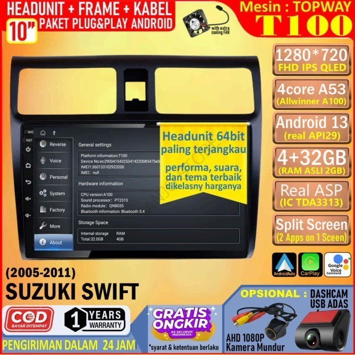 Jual Paket Headunit Android 10 inch + Frame + Soket PNP Suzuki Swift 2005 Topway T100 RAM 4GB ...