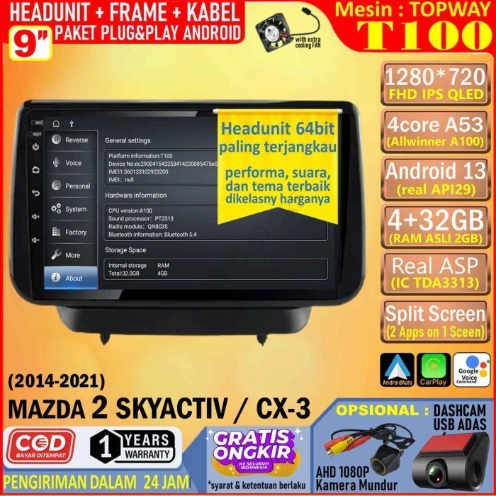 Jual Paket Headunit Android 9 inch + Frame + PNP Canbus Mazda 2 Skyactiv Topway T100 RAM 4GB-ROM ...