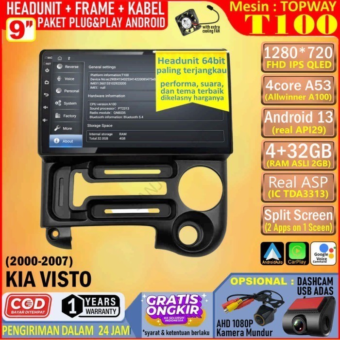 Jual Paket Headunit Android 9 inch + Frame + Soket PNP Kia Visto 2000 ...