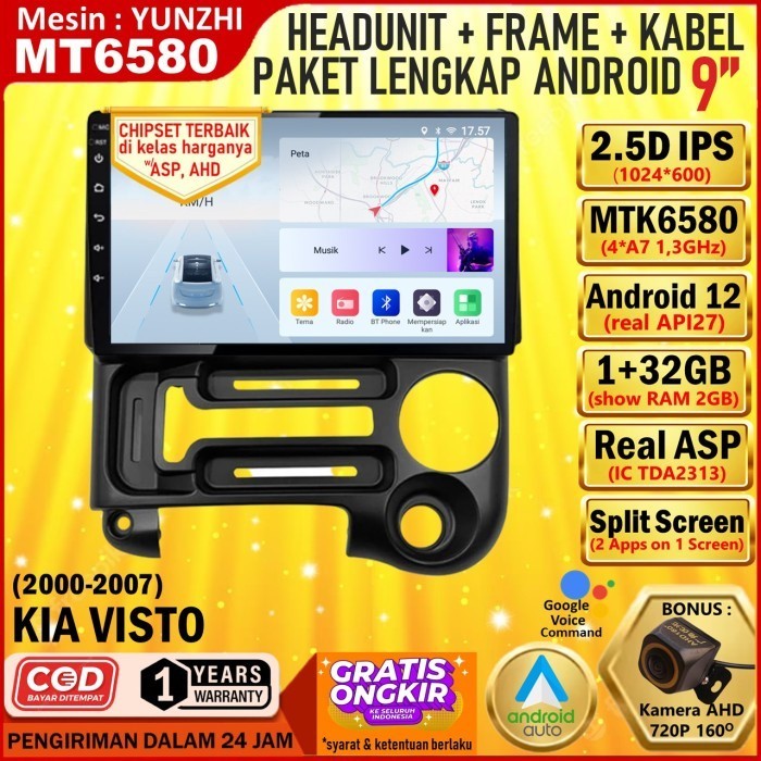Jual Headunit Android MT6580 1/32GB+Soket+Frame 9 inch Kia Visto 2000 ...