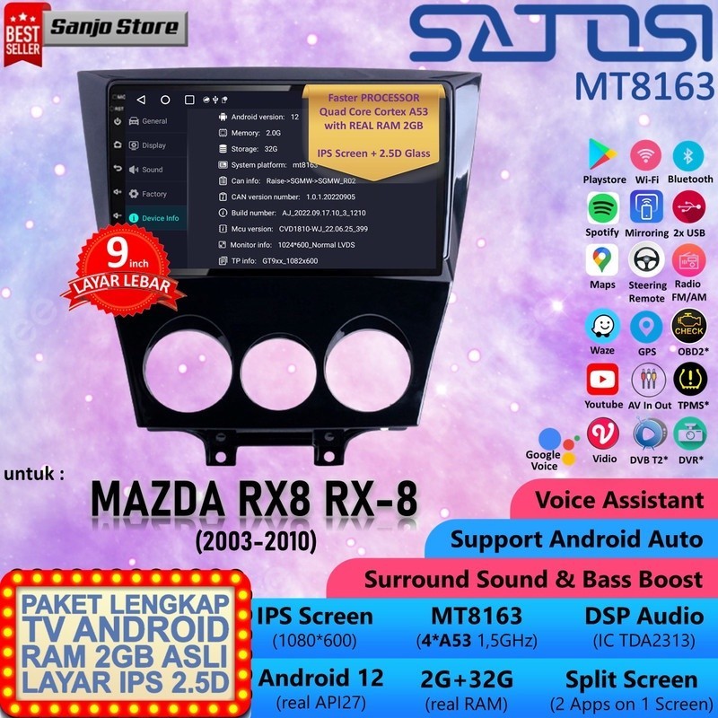 Jual SANJO - Paket Frame OEM + Soket PNP + Headunit Android 9 inch Mazda RX8 2003 SATOSI MT8163 ...