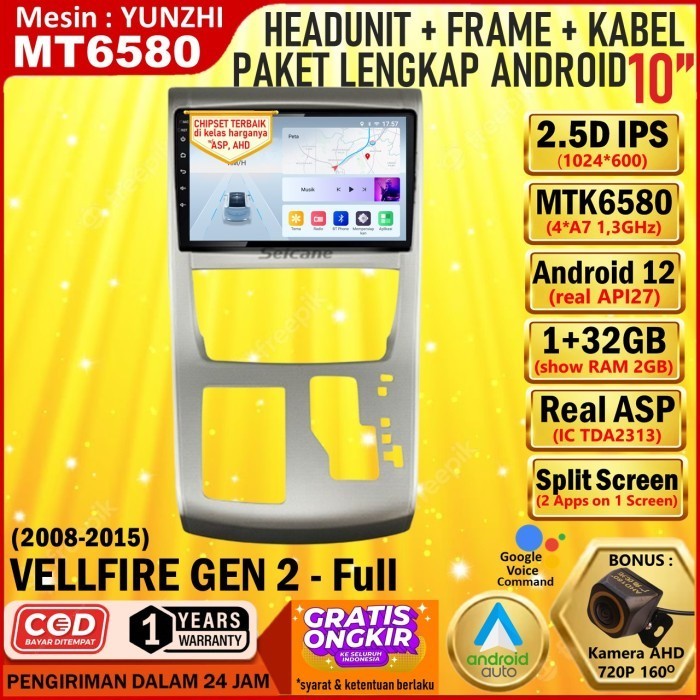 Jual Headunit Android MT6580 1/32GB+Kabel+Frame 10 inch Vellfire 2008 ...