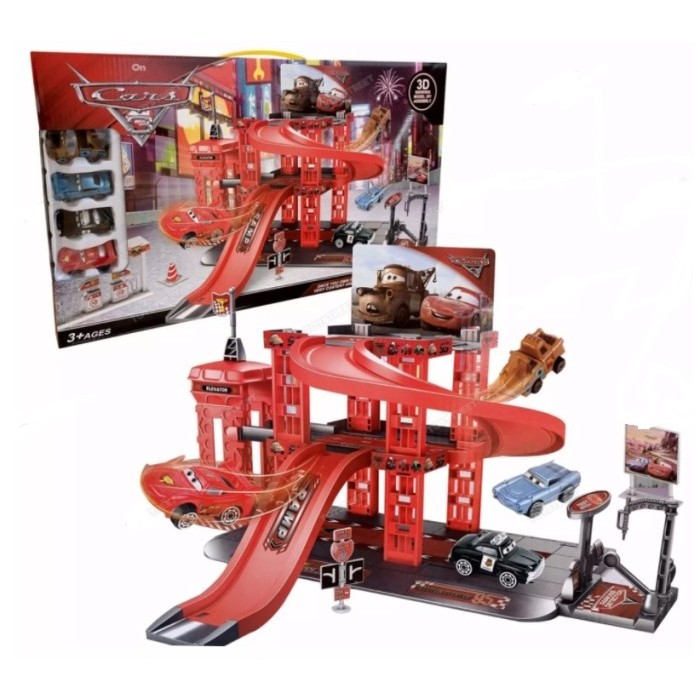 Jual Ready Mainan Red Lightning Car McQueen Parking Lot Cars Springs ...