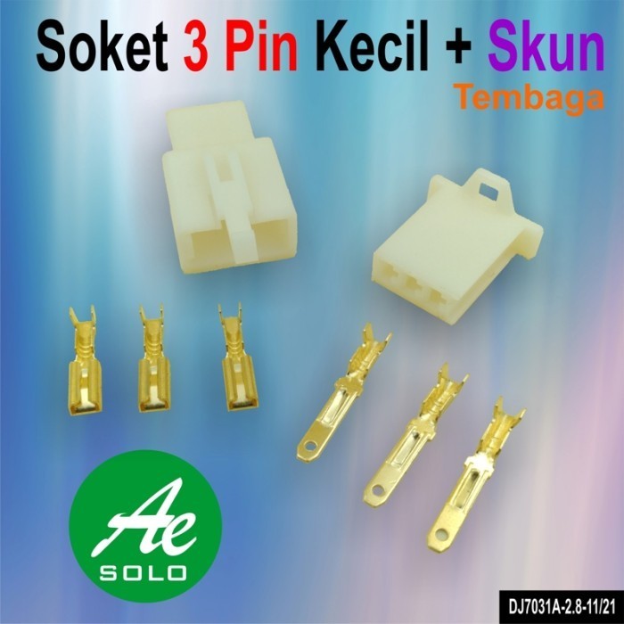Jual {{{{}}] Socket 3 Pin Kecil + Skun / Soket Motor / Konektor Motor ...