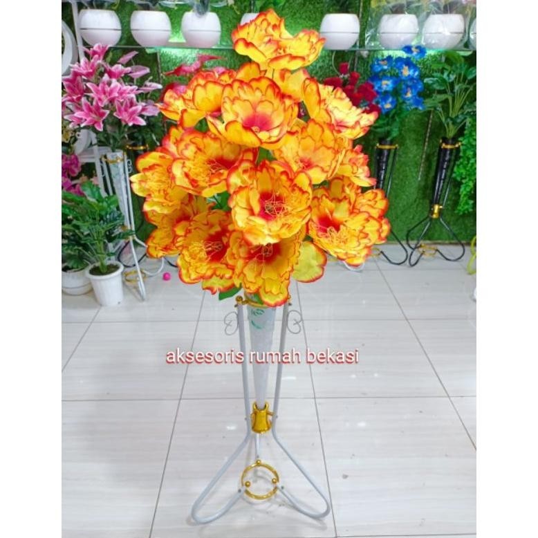 Jual Rangkaian Bunga Peony Artificial 18 Kuntum Dengan Pot Standing ...