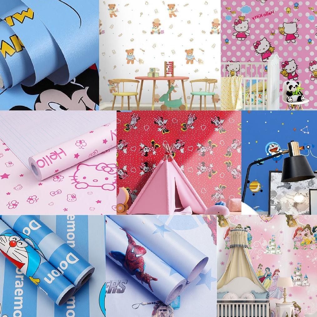 Jual WALLPAPER KAMAR ANAK KARAKTER | DEKORASI WALLSTIKER 3D DINDING RUMAH DORAEMON HELLO KITTY ...