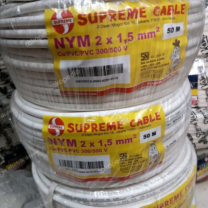 Jual kabel listrik supreme 2x1.5 nym kawat 1 ROLL 50MTR SNI | Shopee Indonesia