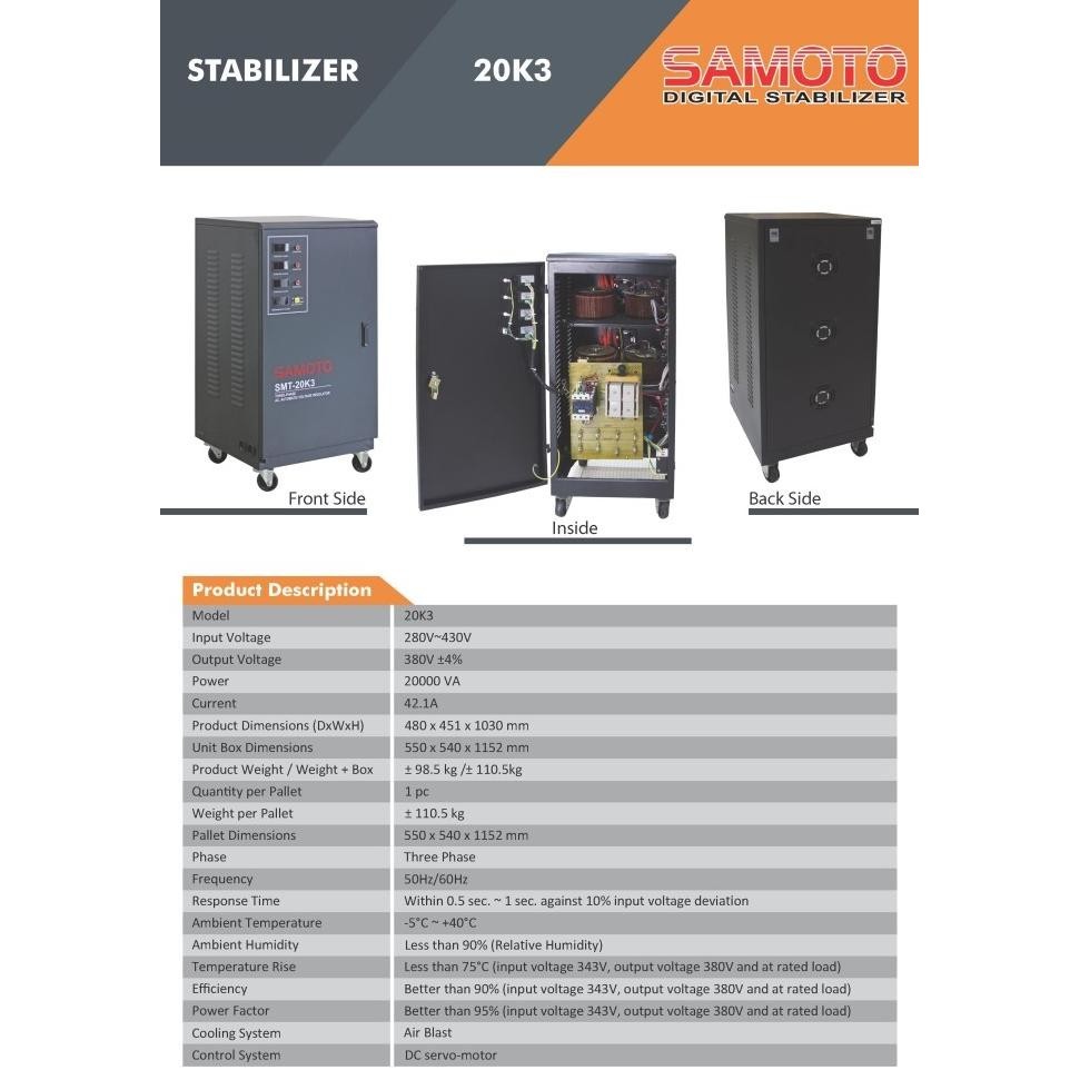 Jual Stabilizer Volt Digital Display Samoto 20Kva 3 Phase Mcb By Pass ...