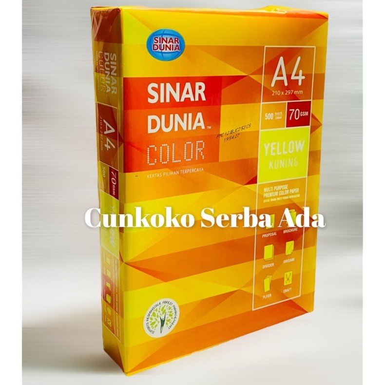 Jual Kertas Hvs A4 70 Gram Sinar Dunia ( Kuning ) / 1 Rim Isi 500 ...