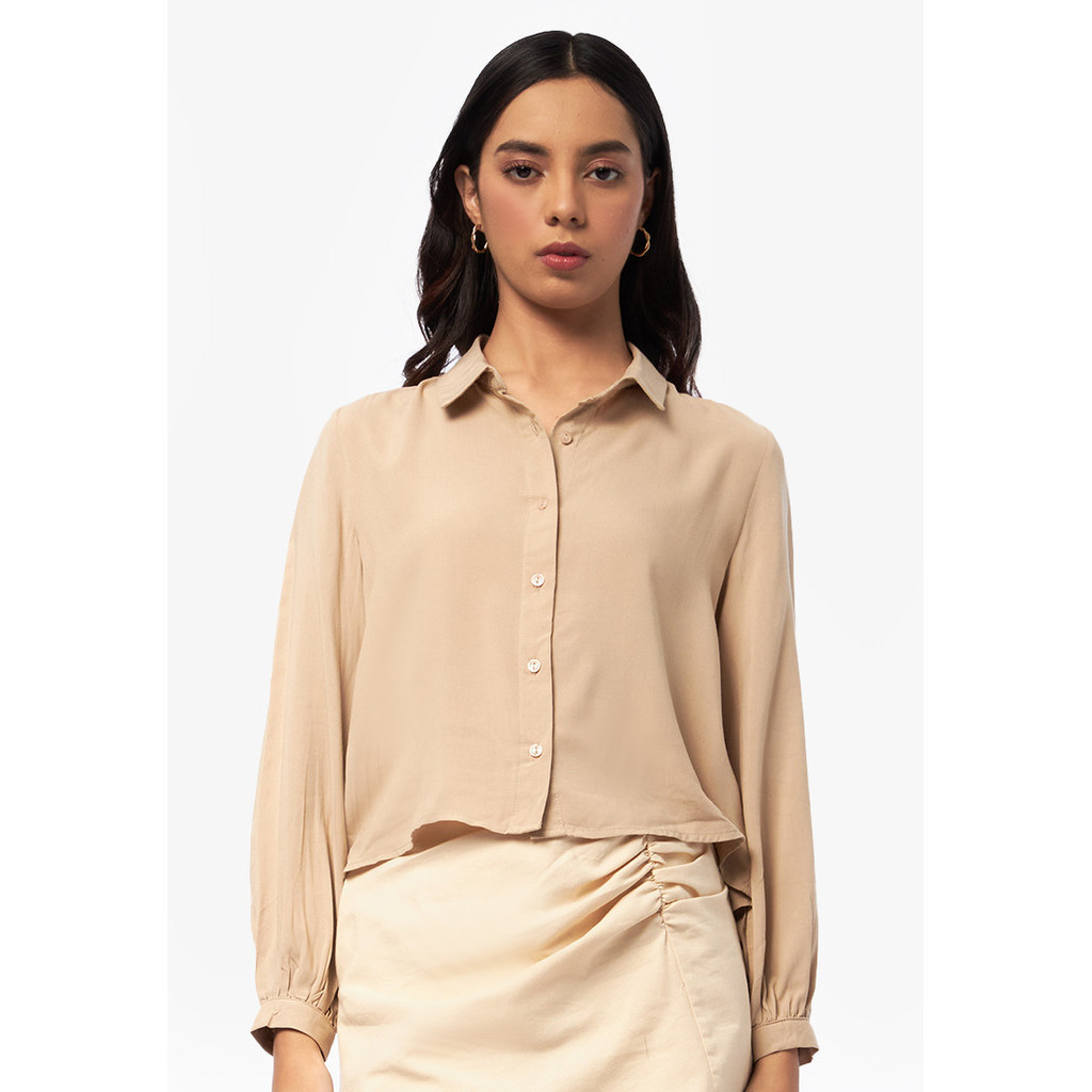 Jual COLORBOX Balloon Sleeves Loose Shirt Beige | Shopee Indonesia