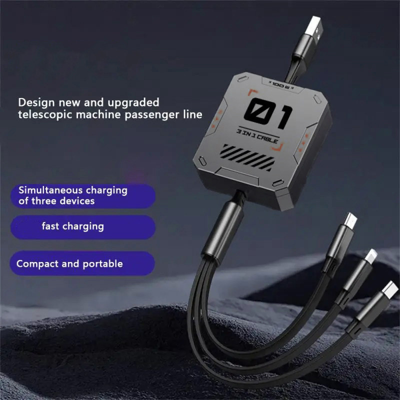Jual TD Kabel Charger 3in1 Retractable Lightning Micro USB Type C 100W ...