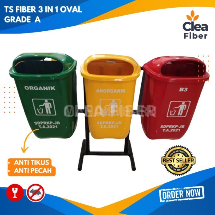 Jual Tong Sampah Fiber 3In1 Oval Organik Anorganik, Tempat Sampah 3 ...