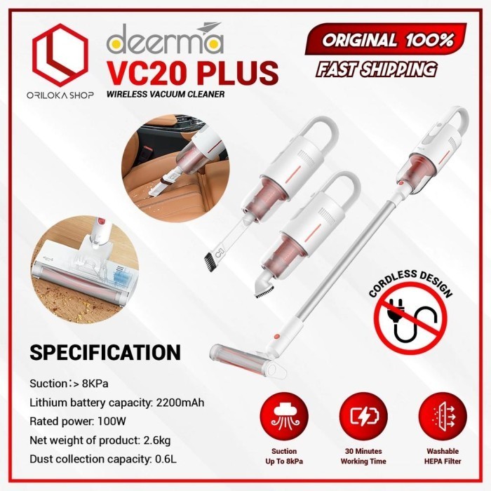 Jual Deerma Vc20 Plus Wireless Vacuum Cleaner Stick Ultra-Quiet 5500Pa ...