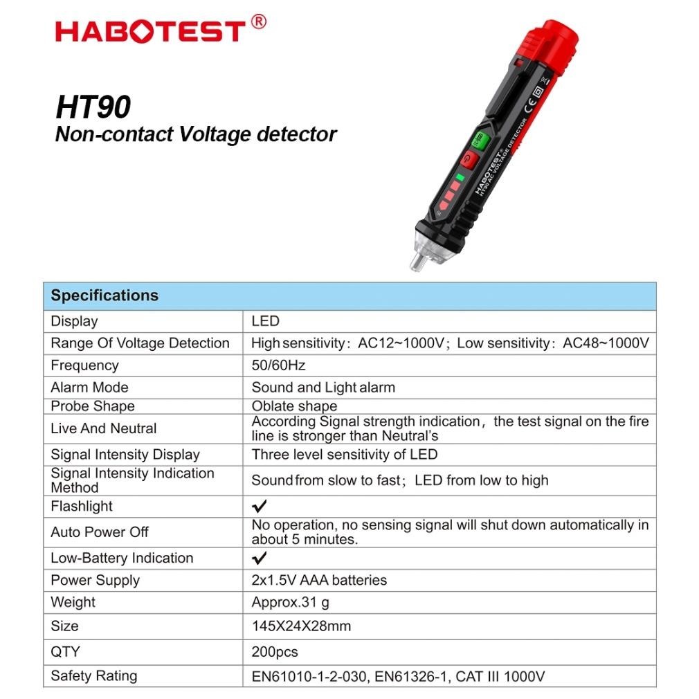 Jual DFG HABOTEST HT90 Detektor Tegangan AC 12V/48V ~ 1000V NCV Pena ...