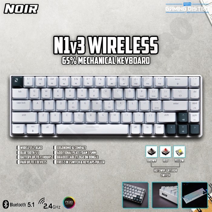 Jual Noir N1 - N1V3 Rgb 65% White - Wireless Hotswap Mechanical ...