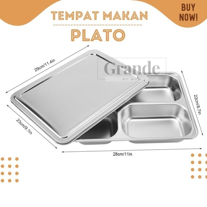 Jual Plato Food Tray Tempat Makan Piring Sekat 5 Stainless Dengan Tutup ...