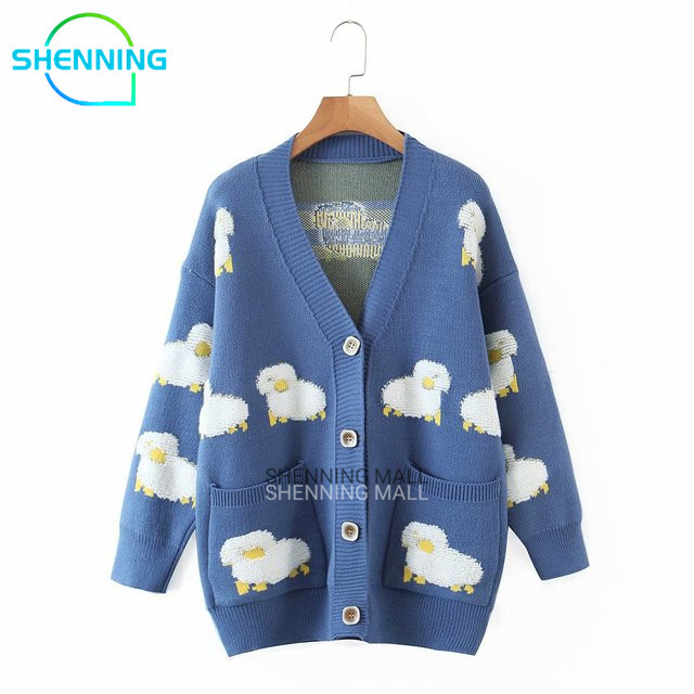 Jual SHENNING Sweater Cardigan Rajut Motif Anak Itik Cardigan Oversize ...