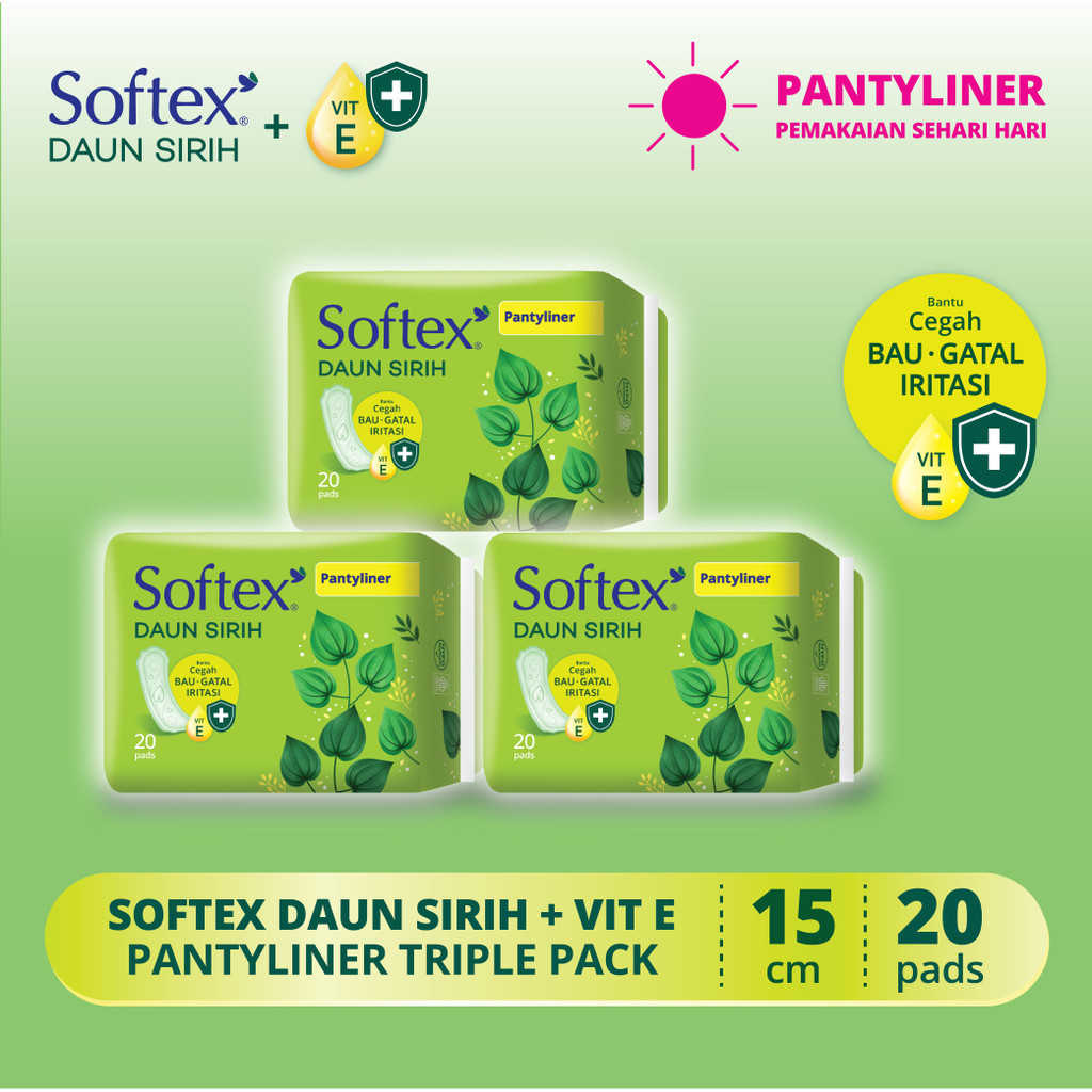Jual Pantyliner Softex Daun Sirih + Vitamin E 20s x 3 Pack - Pantyliner ...