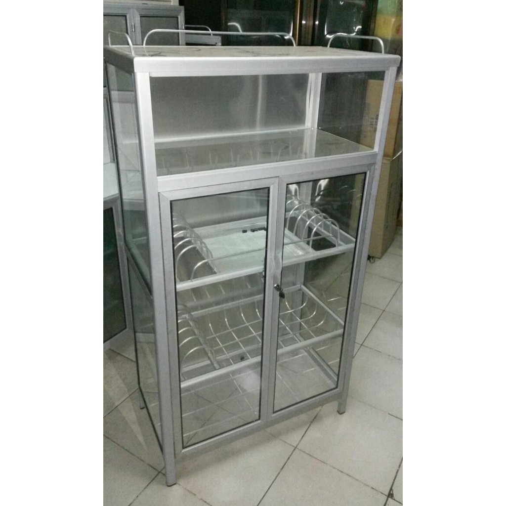 Jual [Baru] Rak Piring Alumnium Tebal Kaca Bening 2 Pintu | Shopee ...