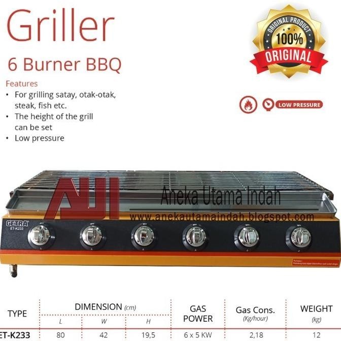 Jual [New] Promo Kompor Panggang Sosis Gas Getra Et-K233 6 Tungku (Etk-233) | Shopee Indonesia