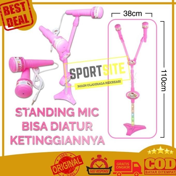 Jual Duo Microphone Hello Kitty. Standing Mic Nyanyi Karaoke Anak 8803A ...