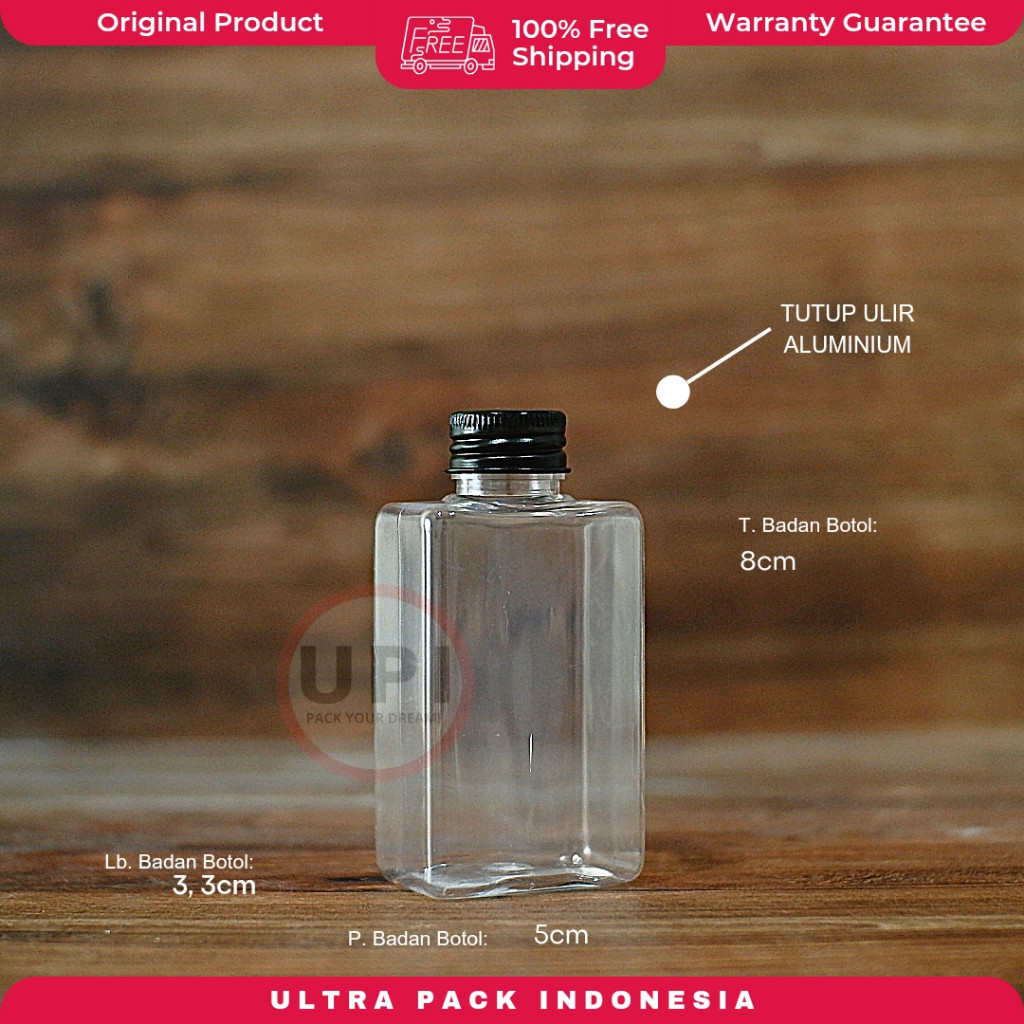 Jual KEMASAN MINUMAN BOTOL FOOD GRADE - BOTOL PET BOKO KOTAK 100ML CLEAR + TUTUP ULIR ALUMINIUM ...