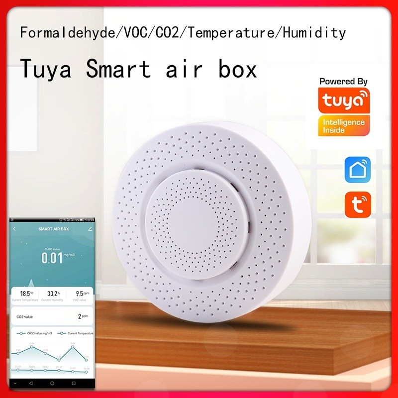 Jual Tuya kotak udara pintar WIFI suhu karbon dioksida dan kelembaban sensor VOC detektor alarm ...