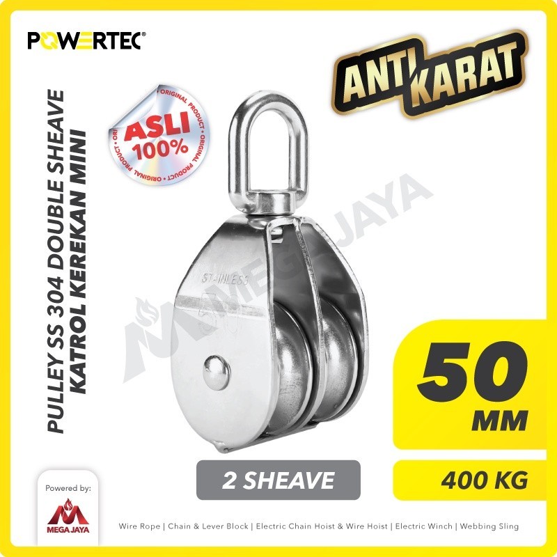 Jual POWERTEC Small Pulley SS 304 Katrol Kerekan 50mm - 2 Sheave ...