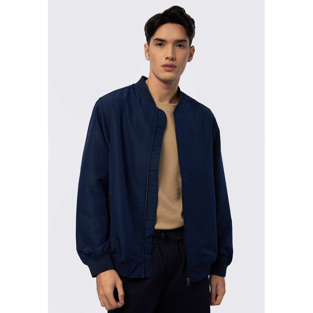 Jual Executive Slim Fit Bomber Jacket Dark Blue | Shopee Indonesia