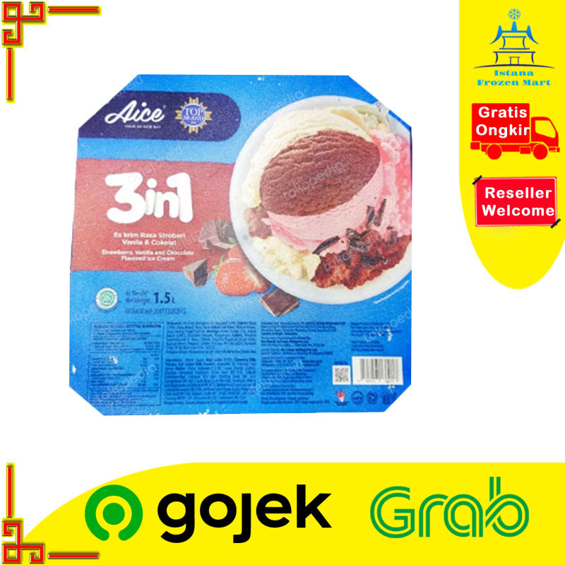 Jual Ice Cream 3 in 1 Strawberry Vanilla Chocolate 1,5 Liter - AICE | Shopee Indonesia