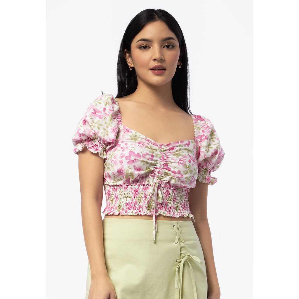Jual COLORBOX Floral Puff Sleeves Crop Top Multicolor | Shopee Indonesia