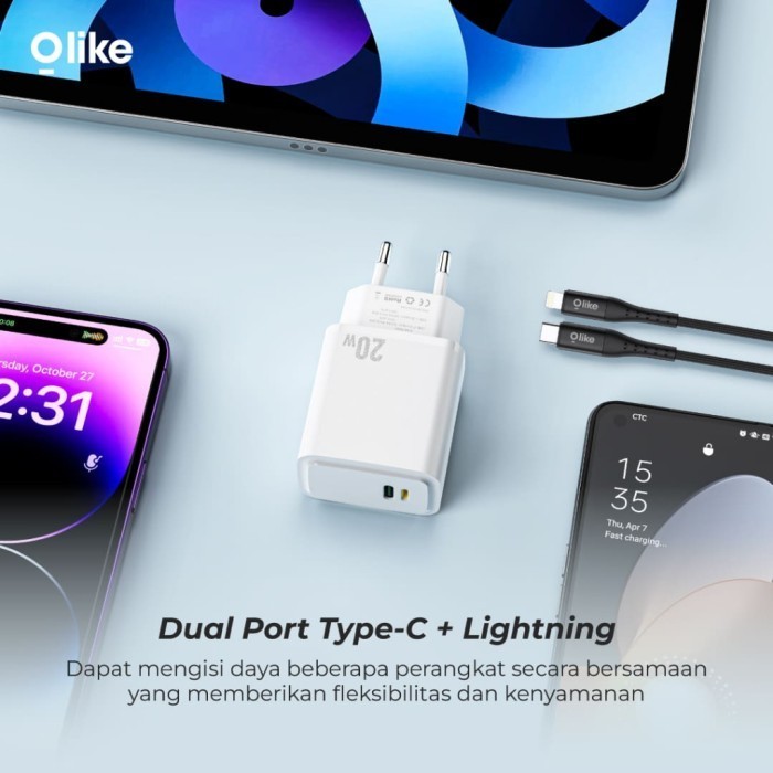Jual Olike C402Cl Charger Adaptor 20W 3A Dual Port Output Usb Type C ...