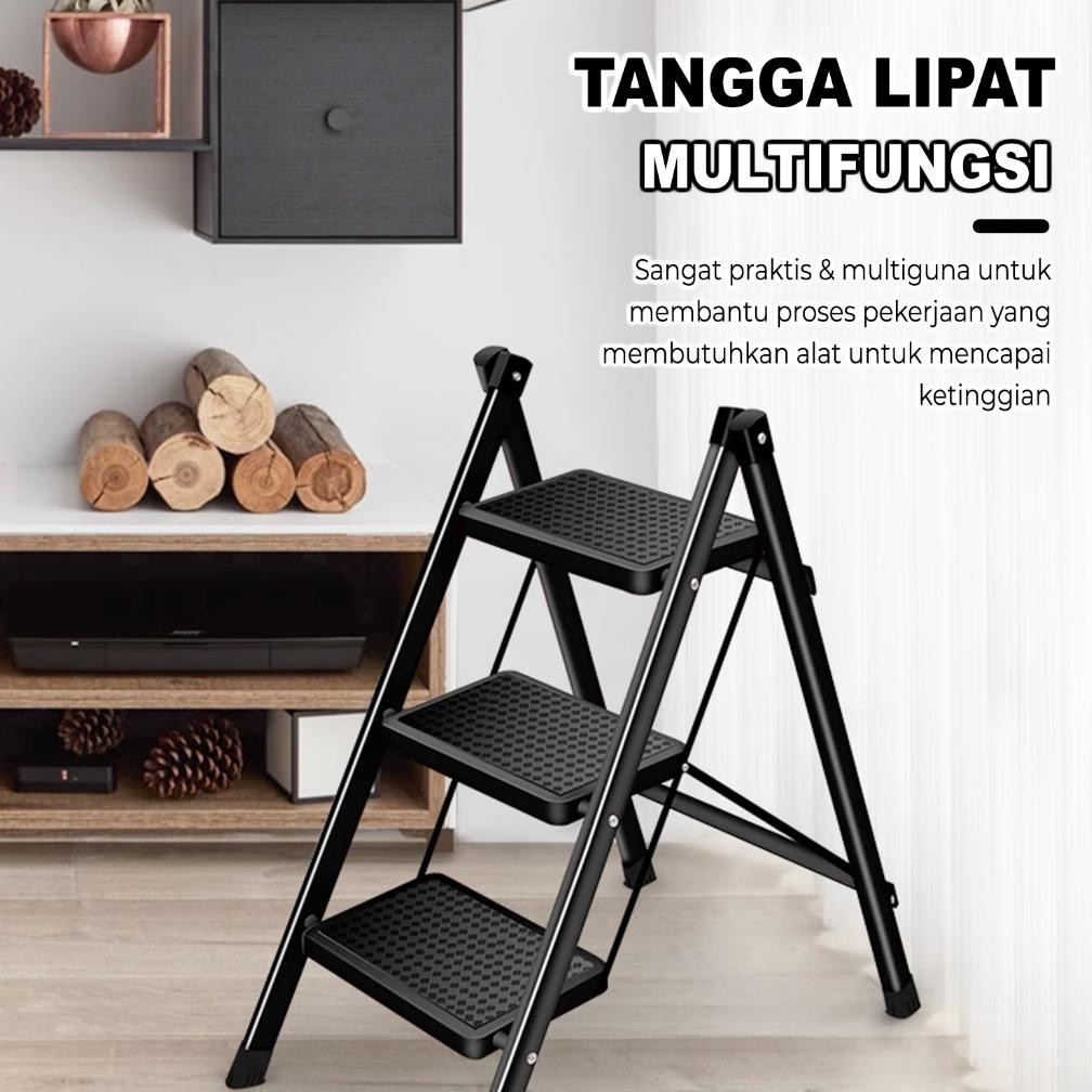 Jual Tangga Lipat Besi Rumah Tangga Dengan Pegangan 3 Susun With Holder ...